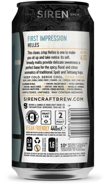 First Impression - Siren Craft Brew - Helles Lager, 4.5%, 440ml Can ...