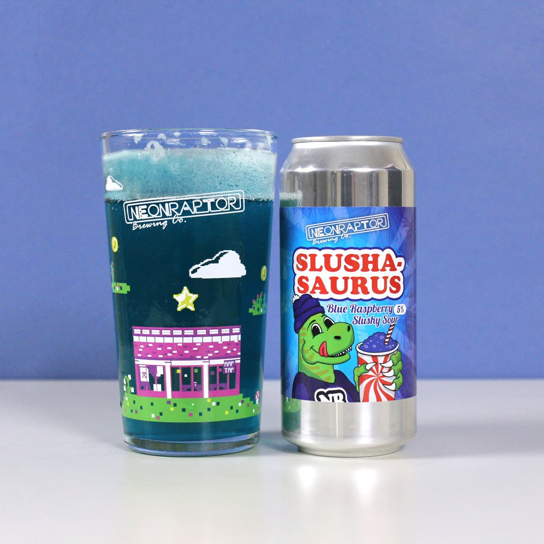 Slushasaurus - Neon Raptor - Blue Raspberry Slushy Sour, 5%, 440ml Can ...